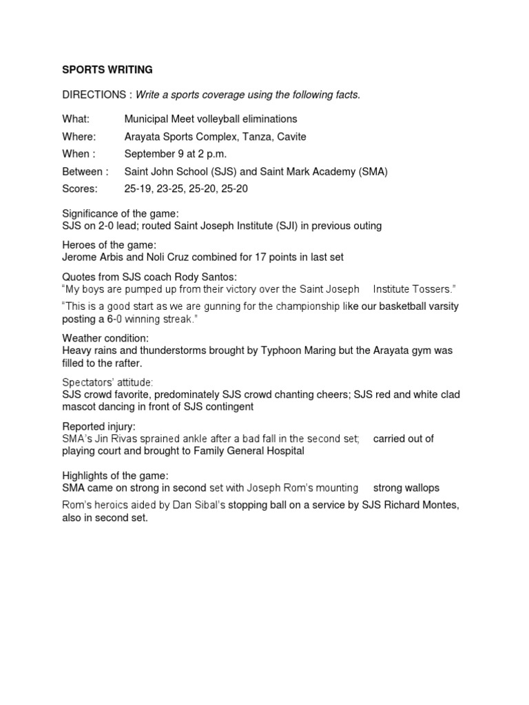 Sports Writing Exercises | PDF | Sports | Weather