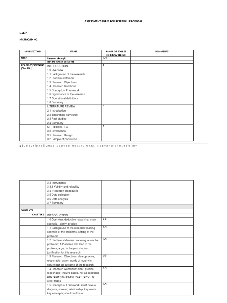 Assessment Form For Research Proposal Chapter-Based | PDF | Methodology ...