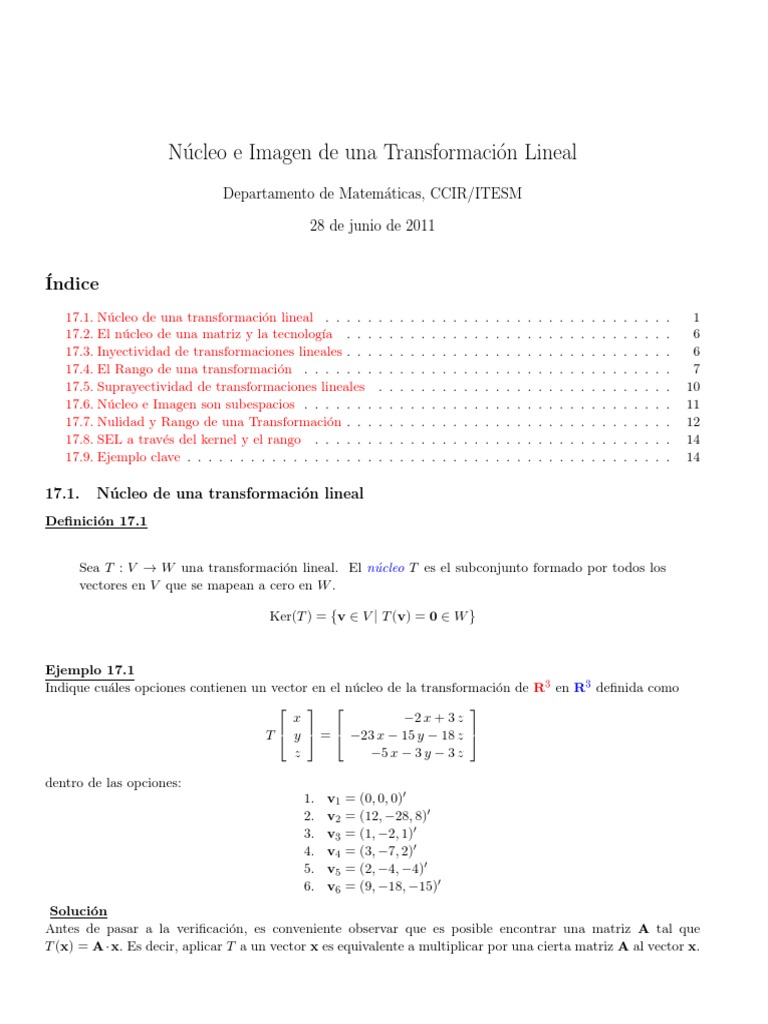 Transformaciones Lineales - Nucleo e Imagen PDF | PDF