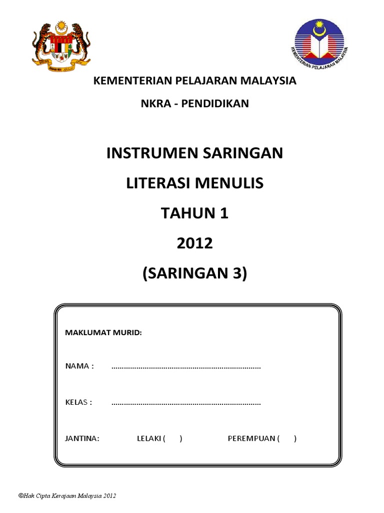 Instrumen Menulis Literasi Saringan 3 Tahun 1 PDF | PDF
