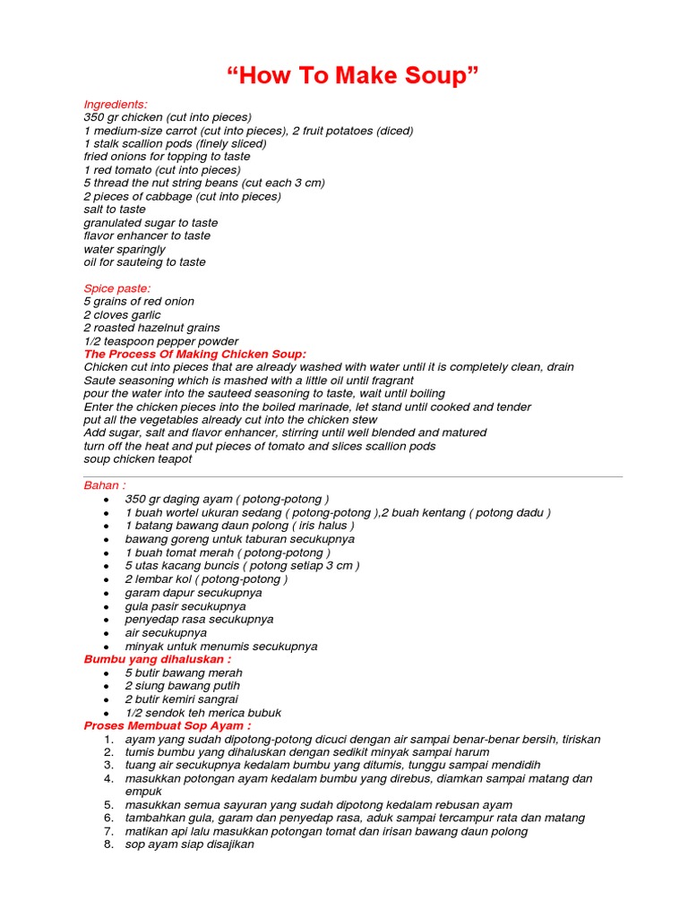 "How To Make Soup": Ingredients | PDF | Soup | Chicken Soup
