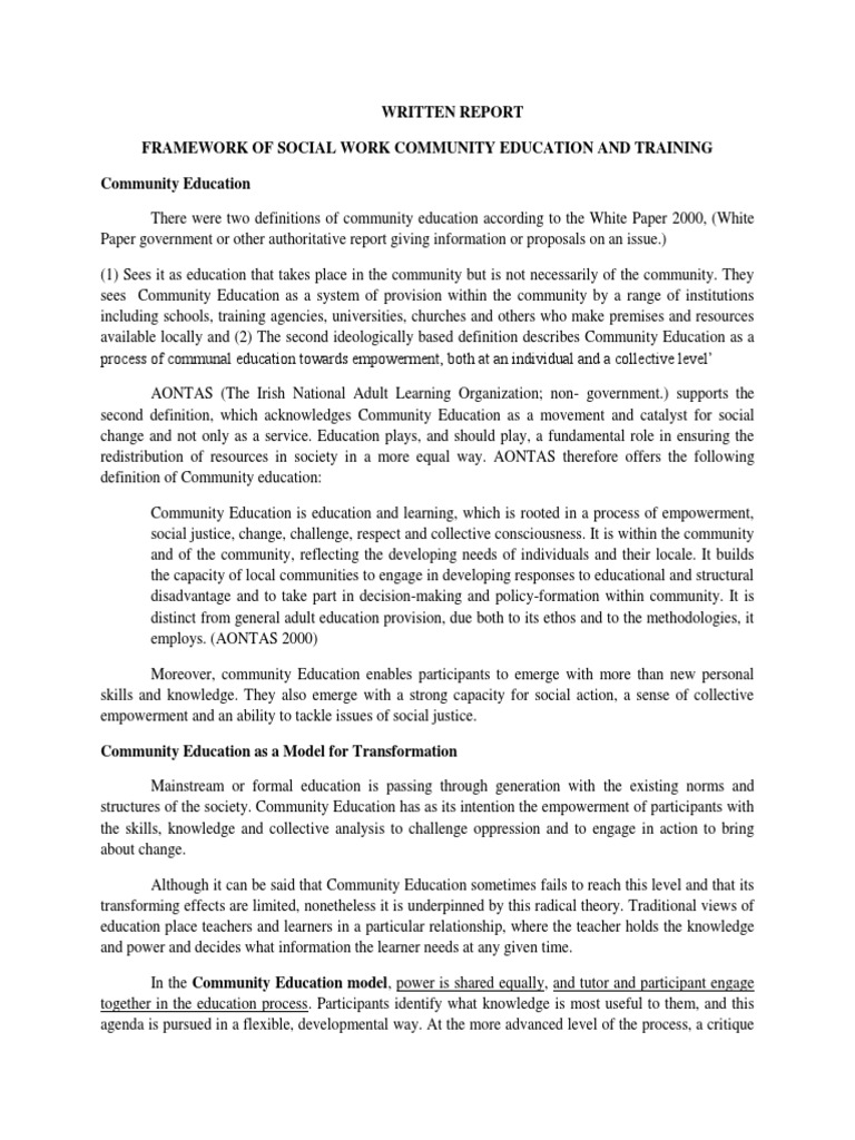 Framework of Community Education and Training | PDF | Community ...