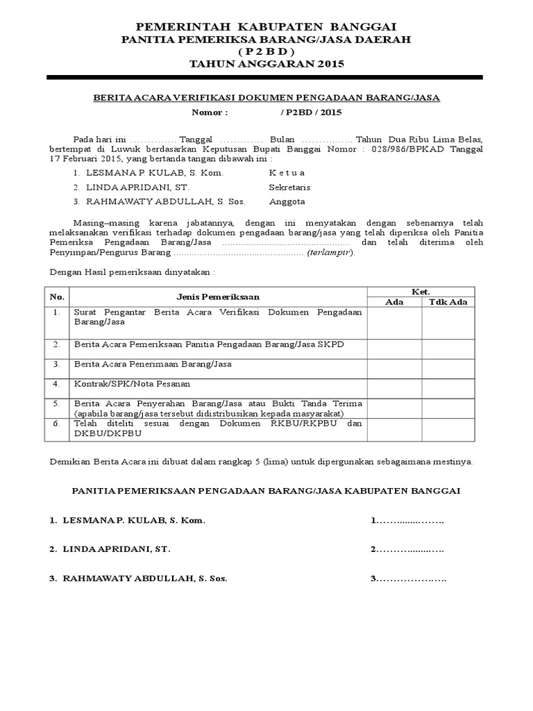 Contoh Format BAP Pengadaan Barang | PDF | Hukum