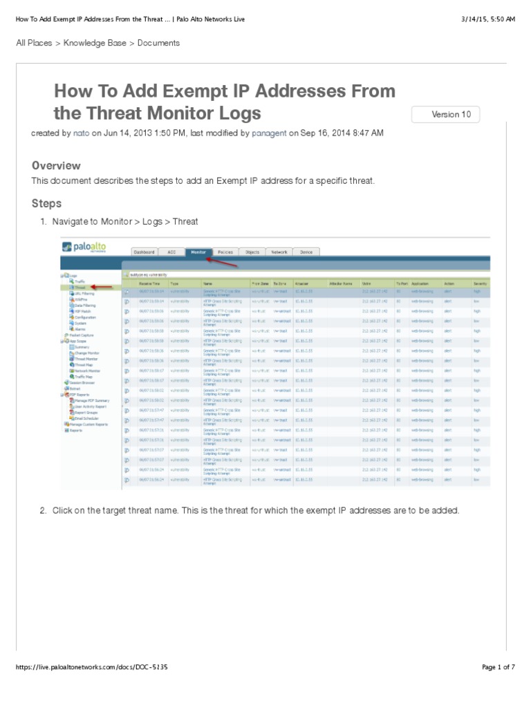 How To Add Exempt IP Addresses From The Threat ... Palo Alto Networks ...