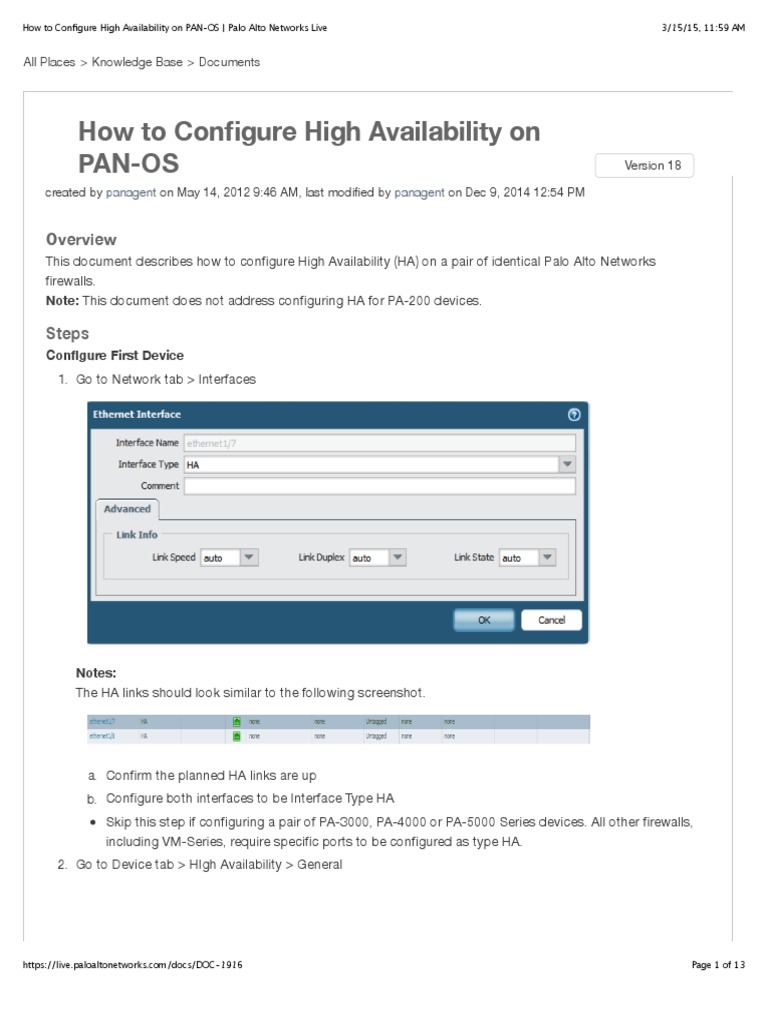 How To Configure High Availability On PAN-OS Palo Alto Networks Live | PDF | Ip Address ...