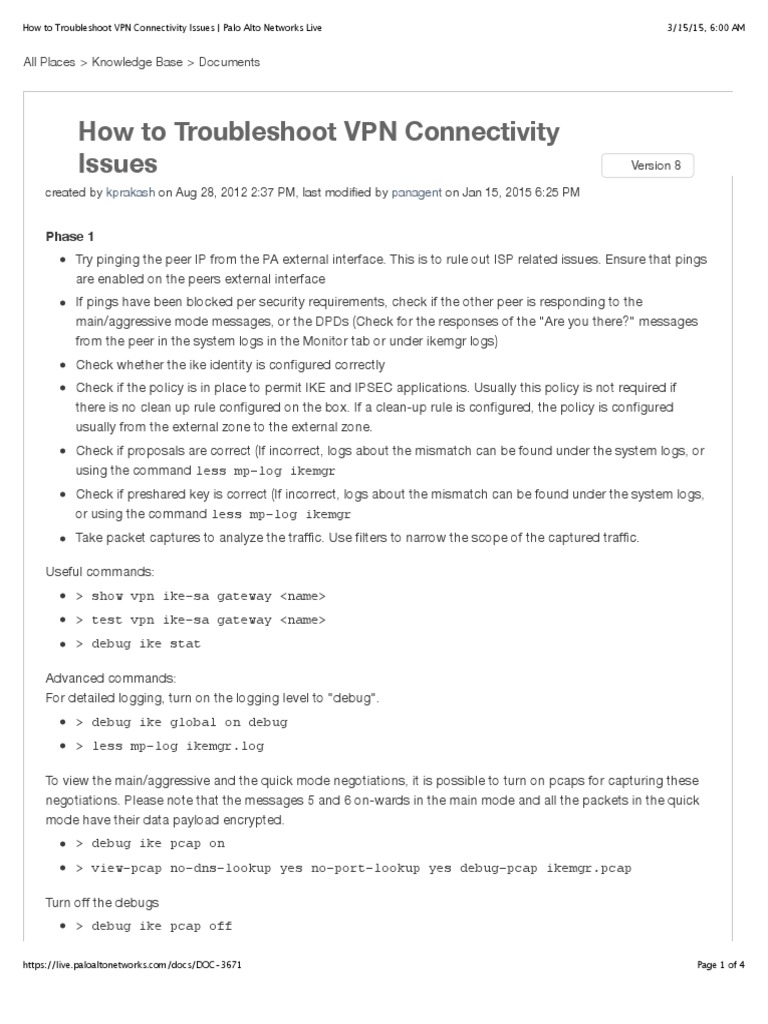 How To Troubleshoot VPN Connectivity Issues Palo Alto Networks Live ...