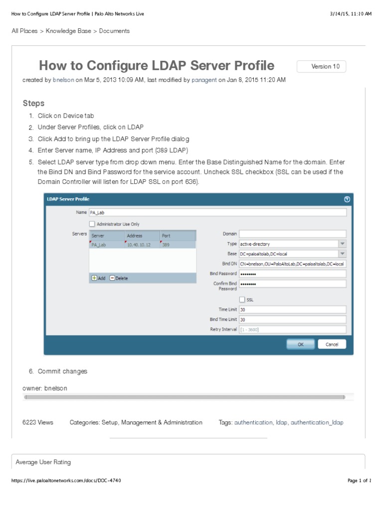 How To Configure LDAP Server Profile Palo Alto Networks Live | PDF