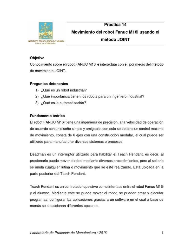 Práctica 14 Movimiento Del Robot Fanuc M16i Usando El Método JOINT ...