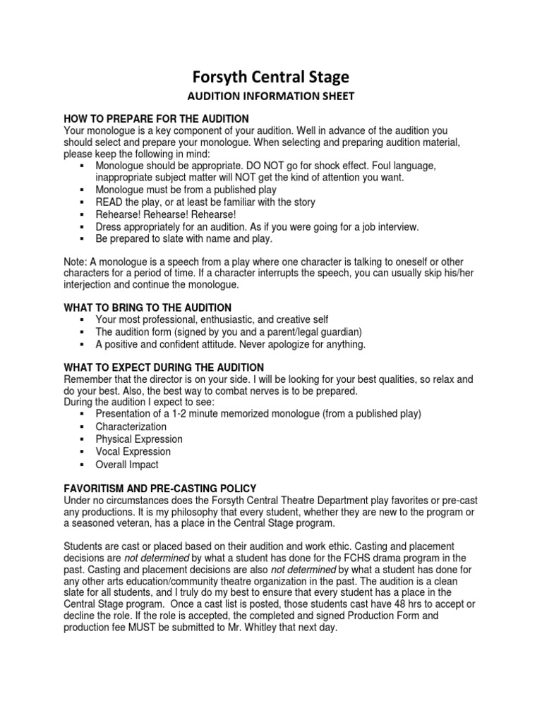 Audition Information | PDF | Audition | Cognition