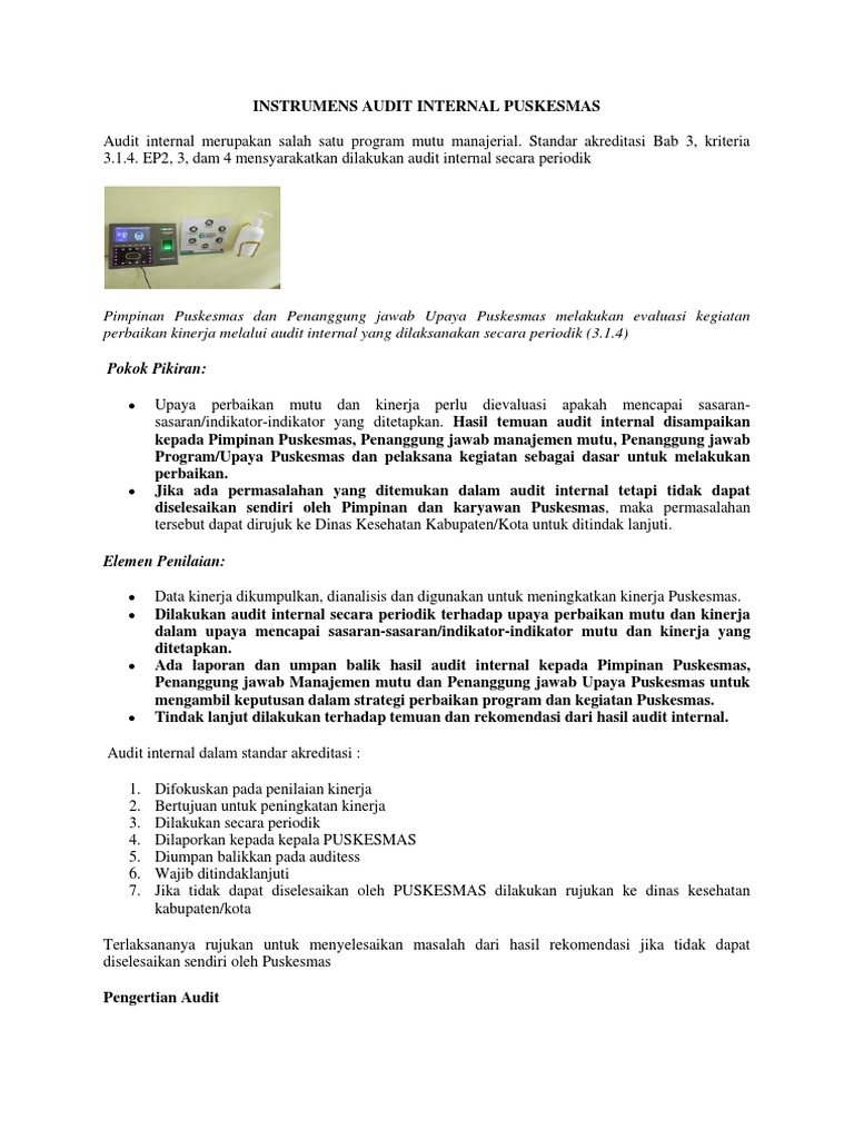 Instrumen Audit Internal Puskesmas | PDF