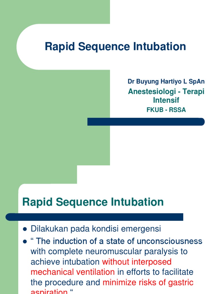 Rapid Sequence Intubation: Anestesiologi - Terapi Intensif | PDF ...