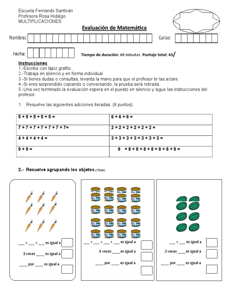 Prueba de Multiplicaciones | Multiplicación | Enseñanza de matemática
