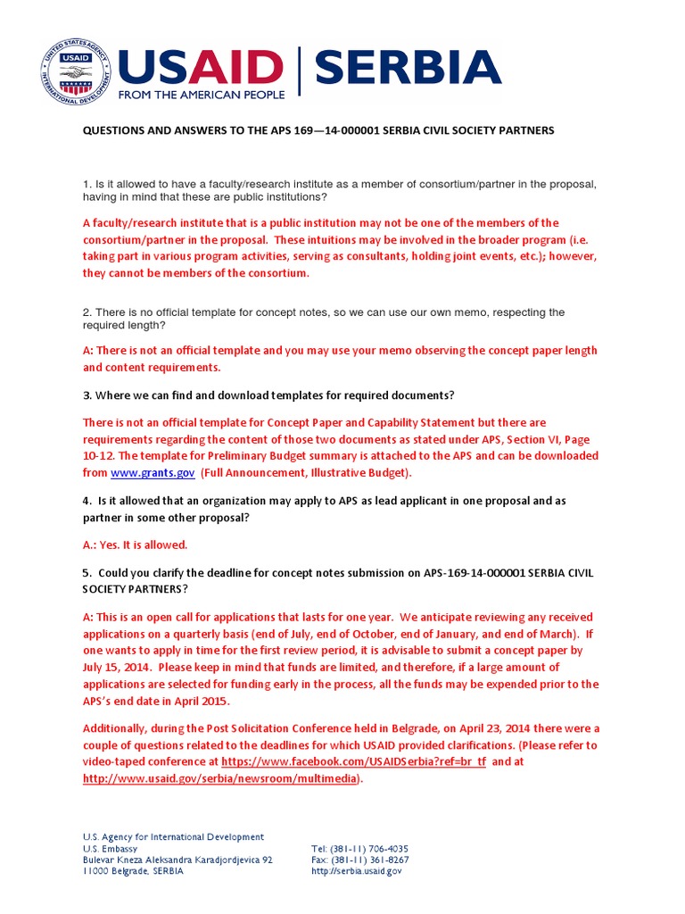 USAID - Aps Questions and Answers | PDF | United States Agency For ...