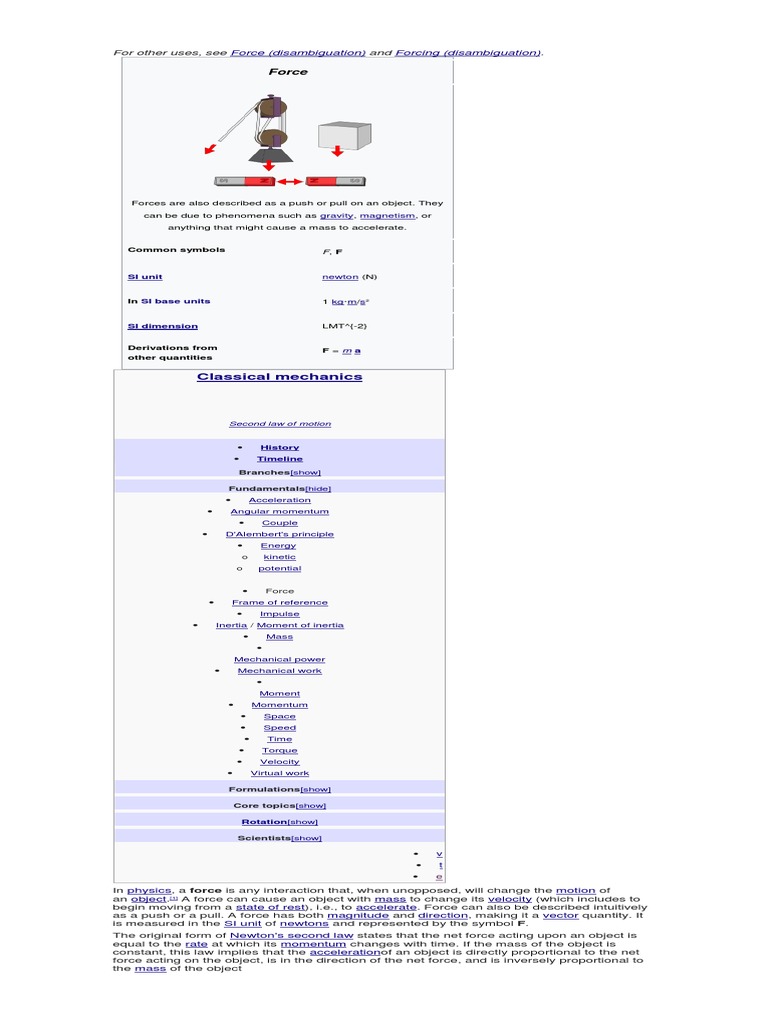 Classical Mechanics: Force | PDF | Newton's Laws Of Motion | Force