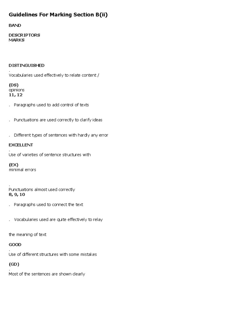 Marking Guidelines for Assessors | PDF | Paragraph | Punctuation