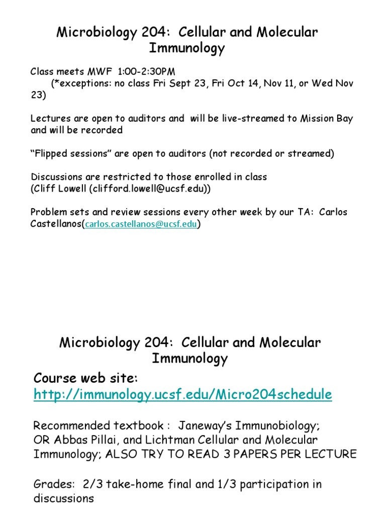 Microbiology 204: Immunology Course Overview | PDF | Immune System ...