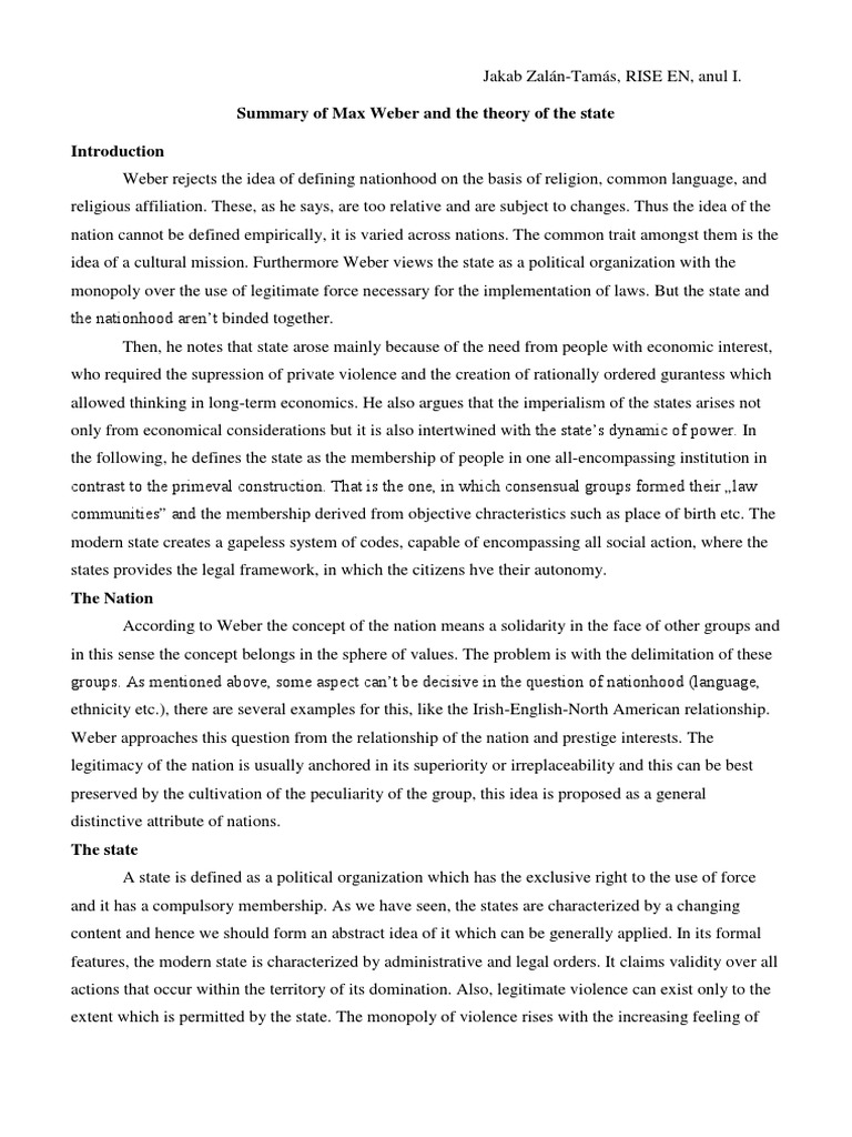 Max Weber's Definition of the State | PDF | Max Weber | State (Polity)