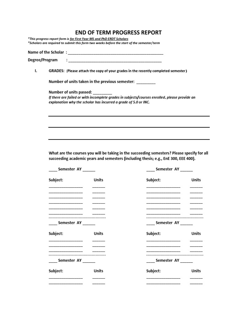 Progress Report - Template First Year MS and PHD Scholars | PDF ...