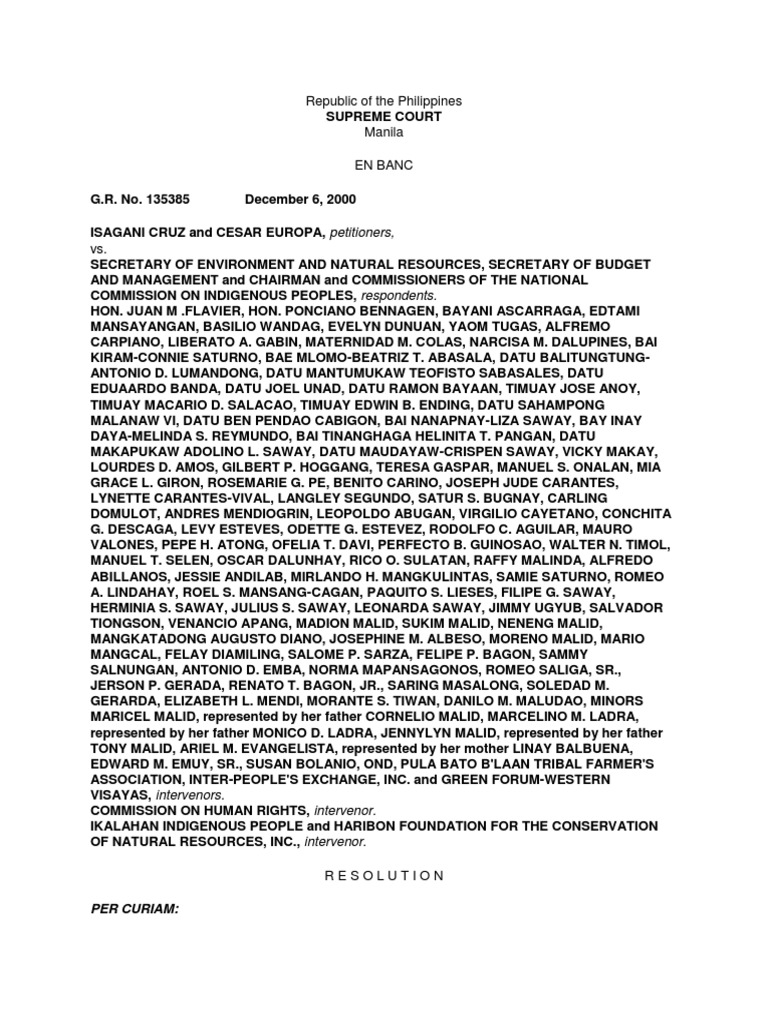 Isagani Cruz v. DENR Secretary, G.R. No. 135385 | PDF | Ownership ...