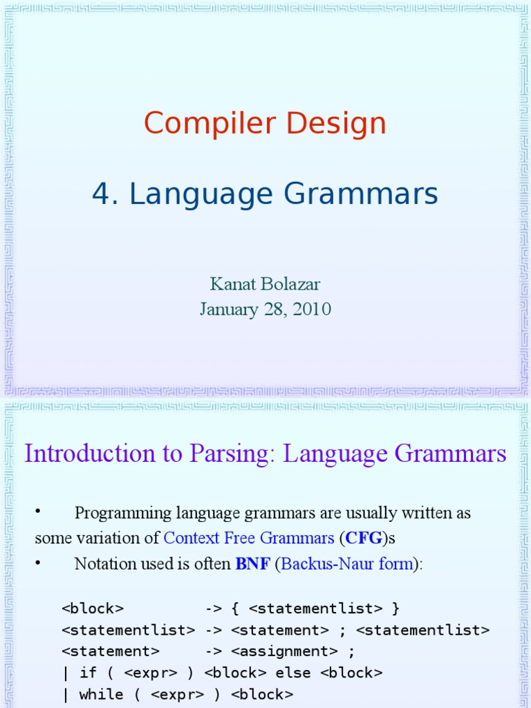 Compiler Design: 4. Language Grammars | PDF | Parsing | Theoretical Computer Science