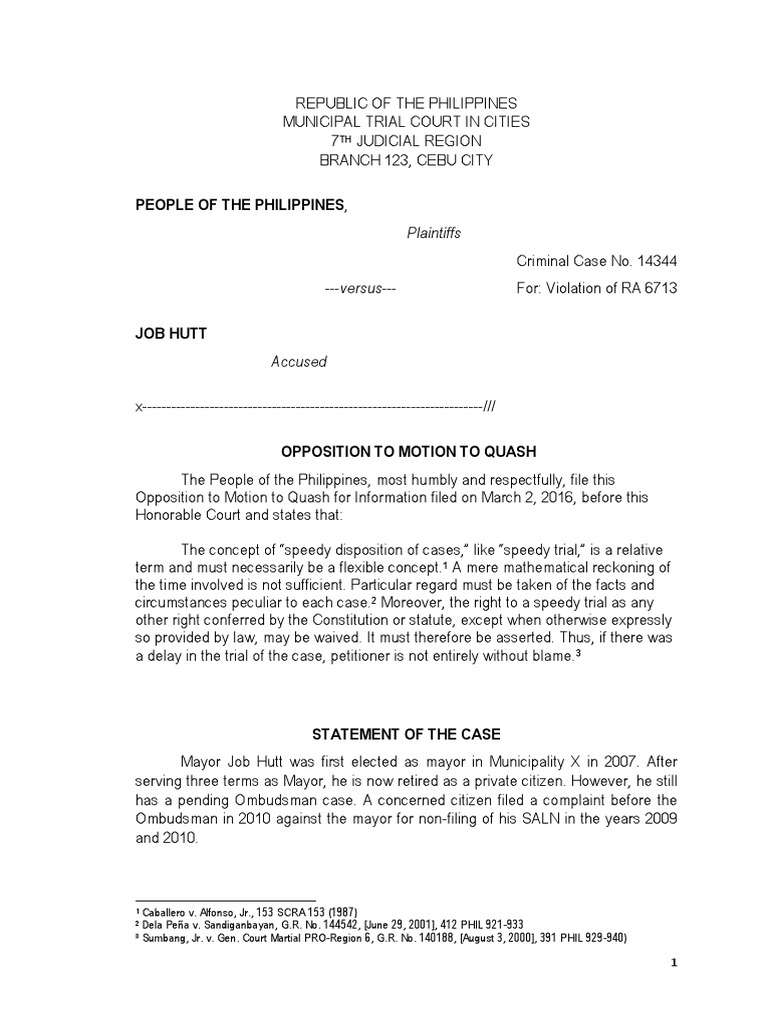 Opposition to Motion to Quash 3.13.17 | Complaint | Statutory ...