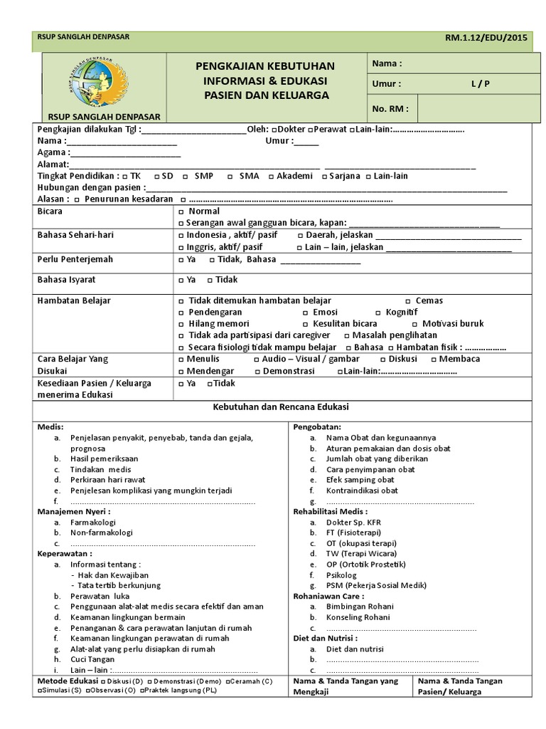 Form Kebutuhan Edukasi Pasien&Keluarga | PDF Form Kebutuhan Edukasi Pasien&Keluarga | PDF