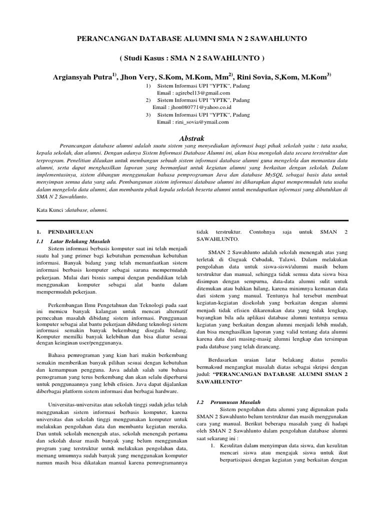 Jurnal Perancangan Database Alumni SMAN2 PDF | PDF