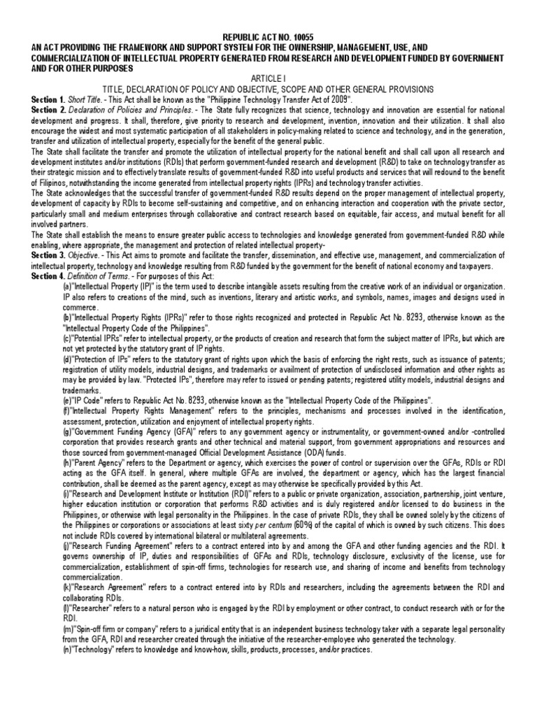 Ra 10055 | PDF | Intellectual Property | Property