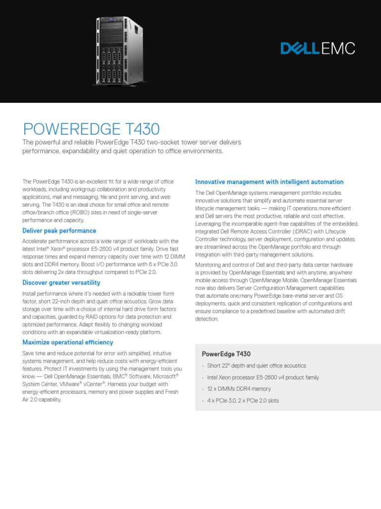 Dell PowerEdge T430 Spec Sheet PDF | PDF | Dell | Computer Hardware