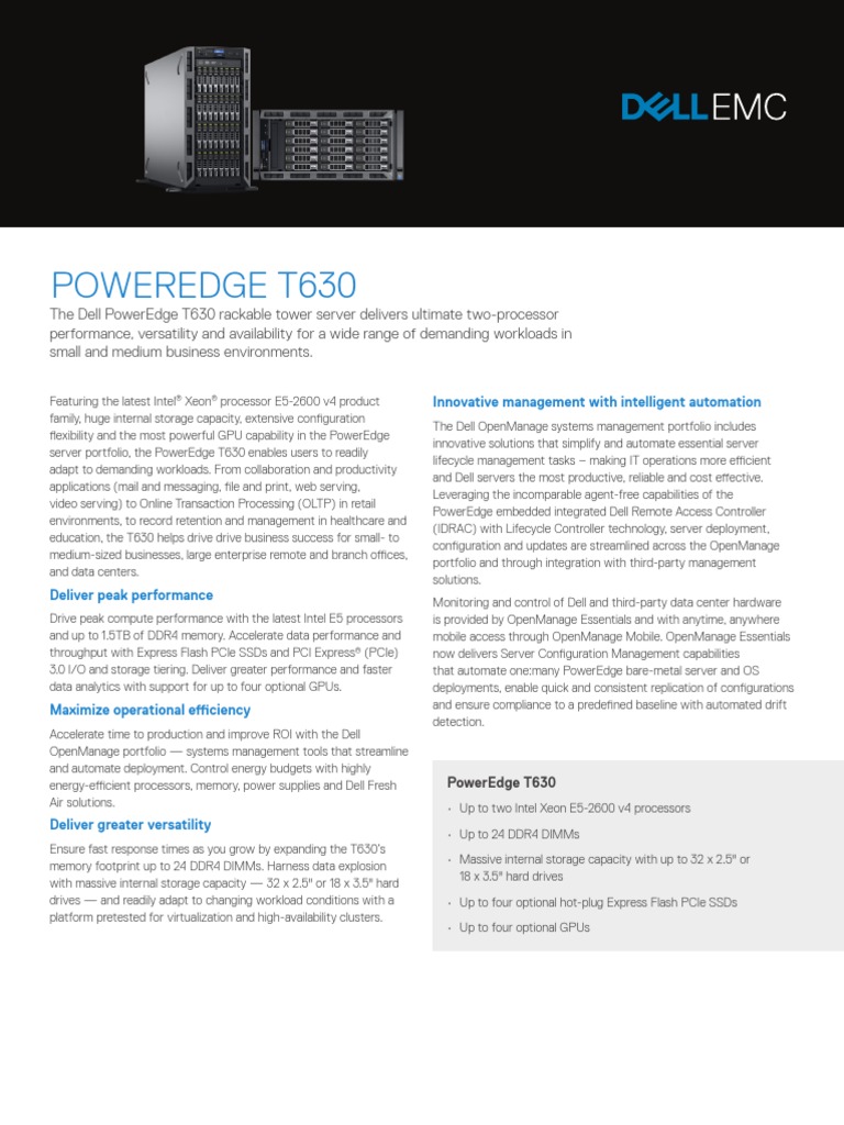 Dell PowerEdge T630 Spec Sheet | PDF | Solid State Drive | Dell