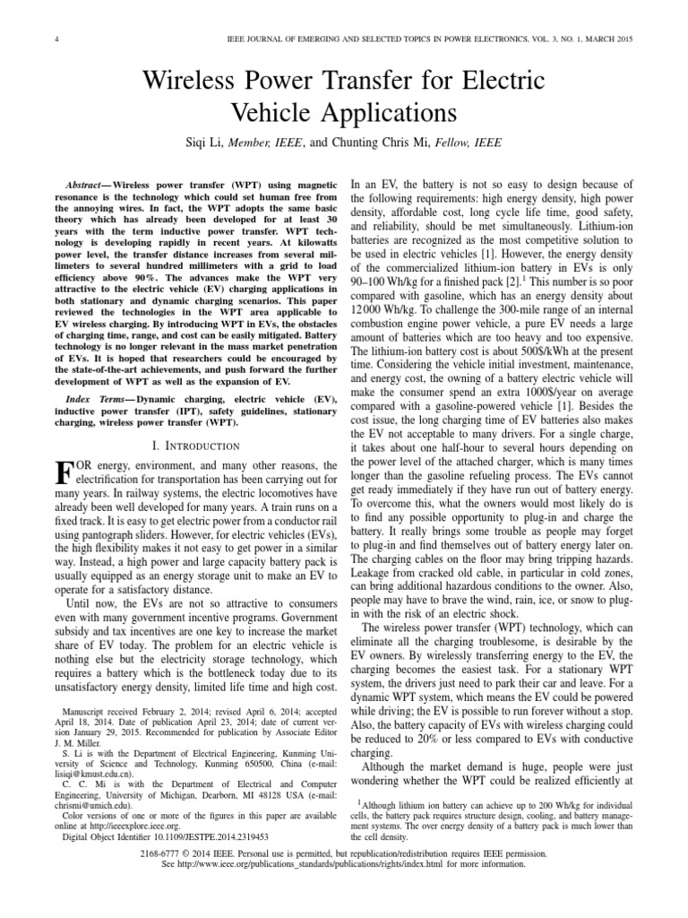 WPT For EV | PDF | Electric Vehicle | Inductor