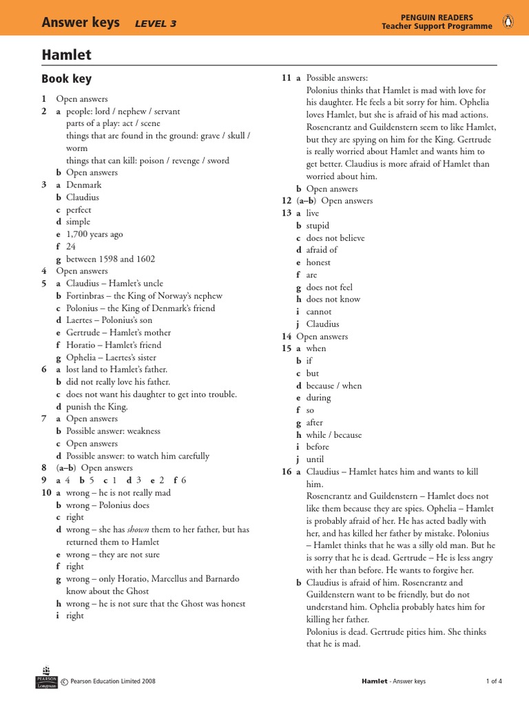 Hamlet: Answer Keys | Download Free PDF | Hamlet | Shakespearean Characters