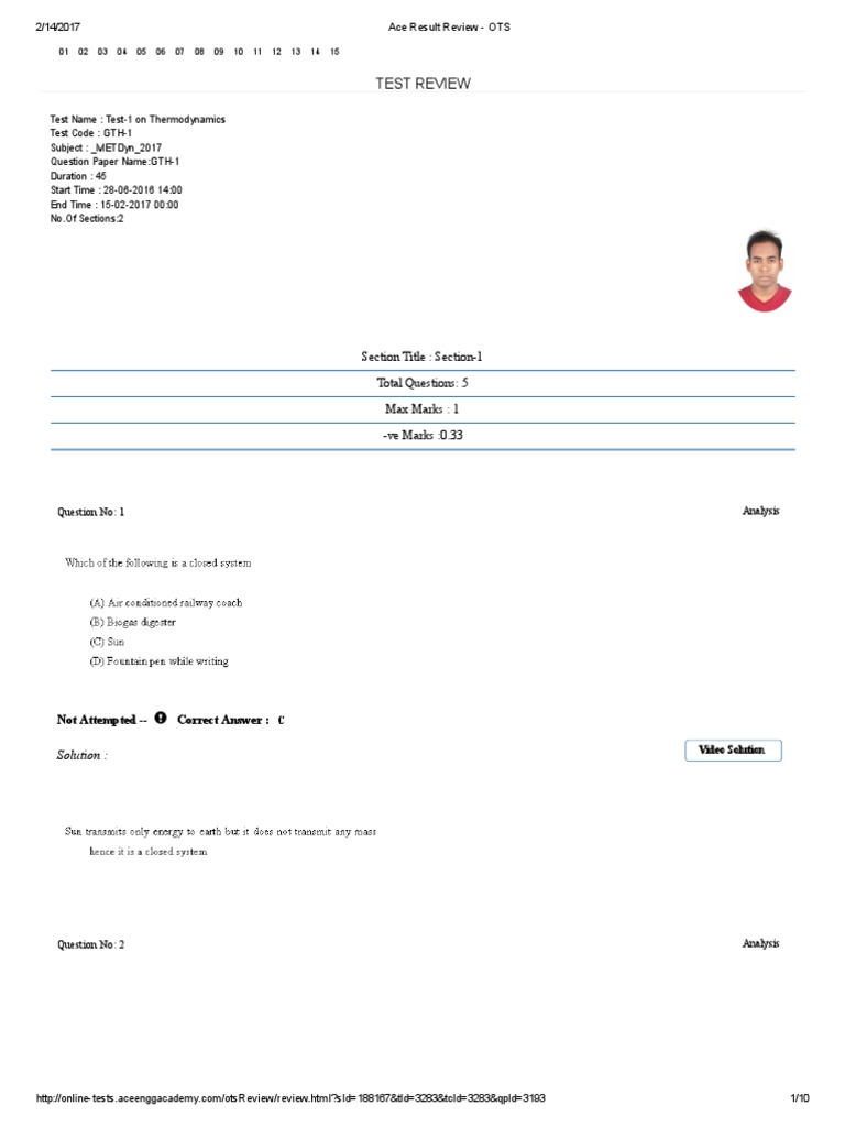 Test Review: Section Title: Section 1 Total Questions: 5 Max Marks: 1 ...