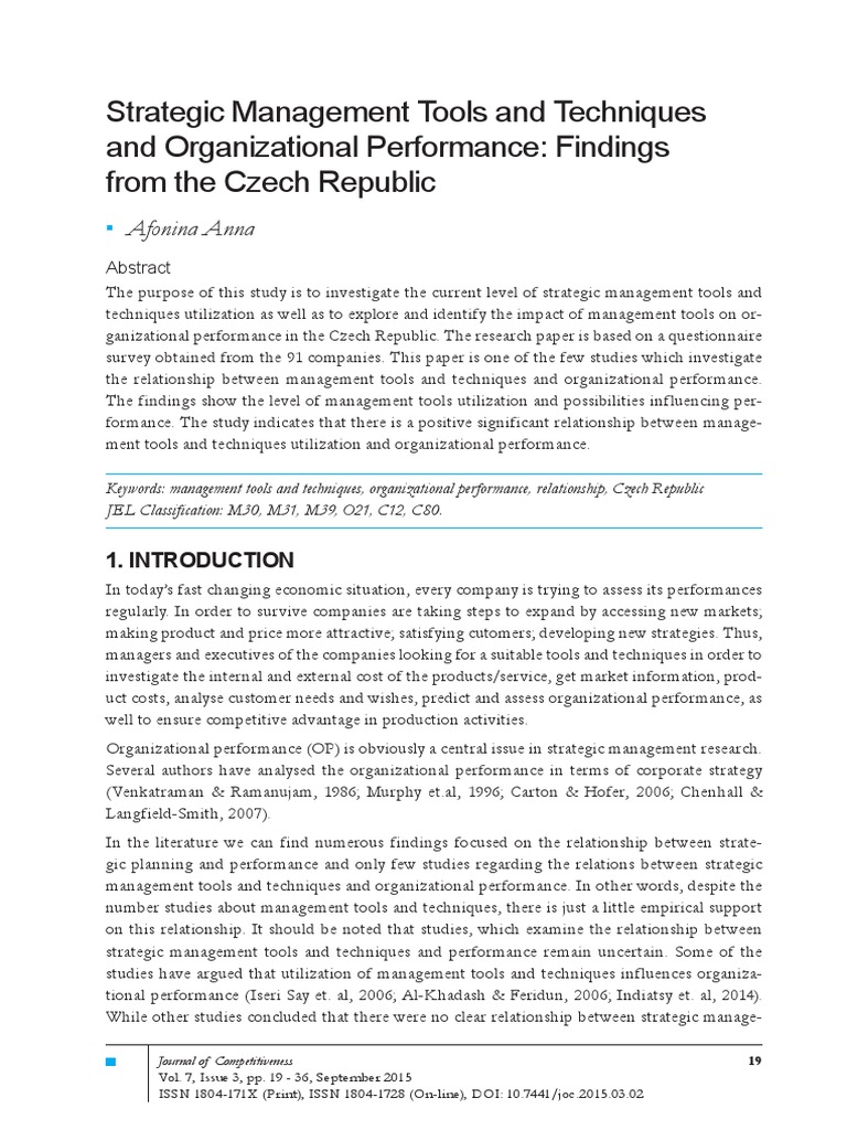 Strategic Management Tools and Techniques and Organizational Performance: Findings From The ...