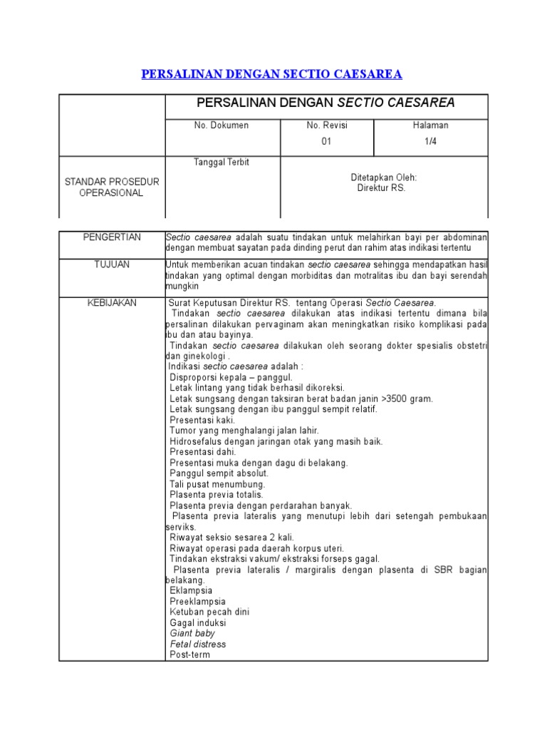 SOP Persalinan Dengan Sectio Caesarea | PDF