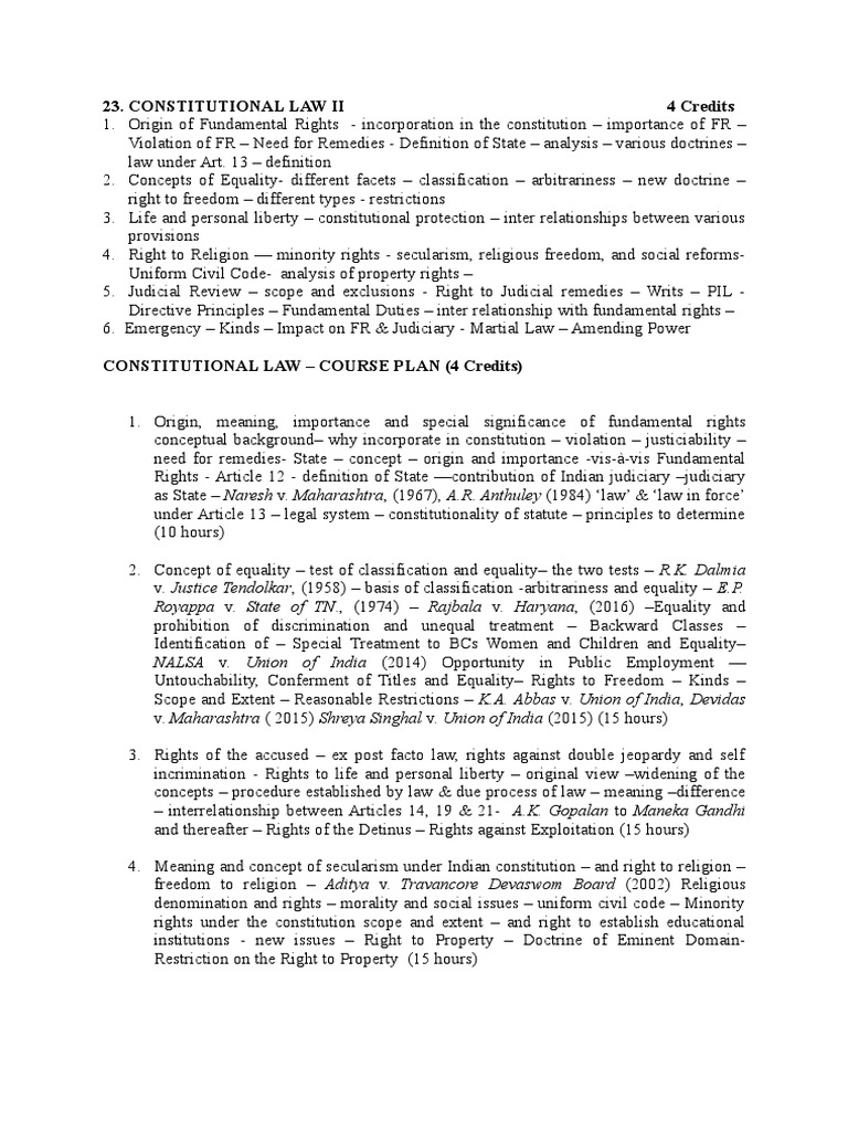 Course Plan Constitutional Law S 5 2016 June | PDF | United States ...
