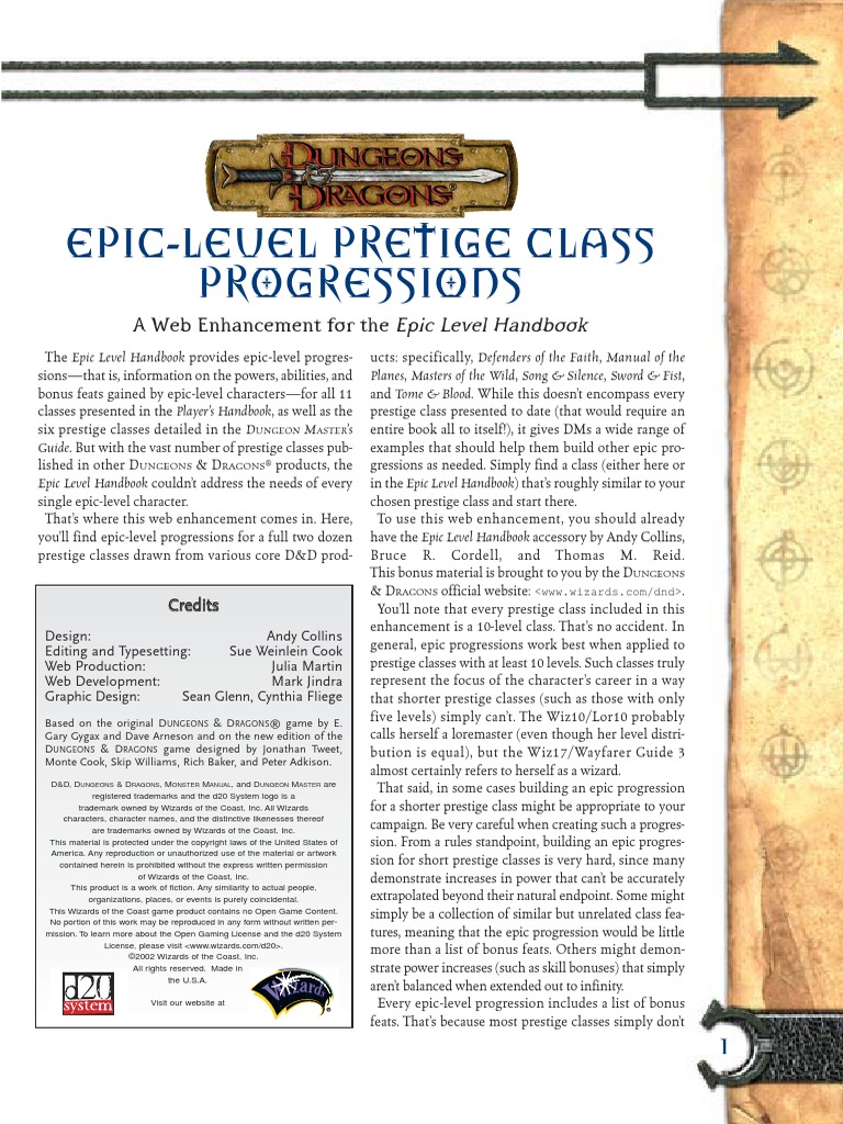 D&D Epic Level Handbook - Epic Progressions | Download Free PDF ...