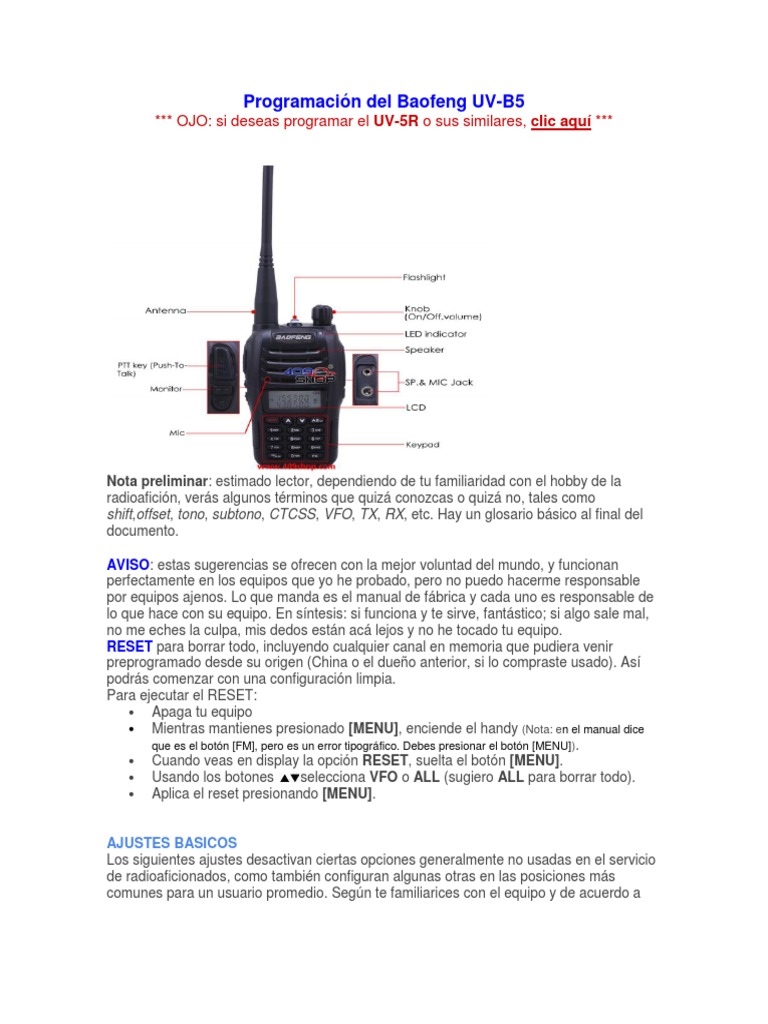 Guía paso a paso para configurar y programar un radio Baofeng UV-B5 ...