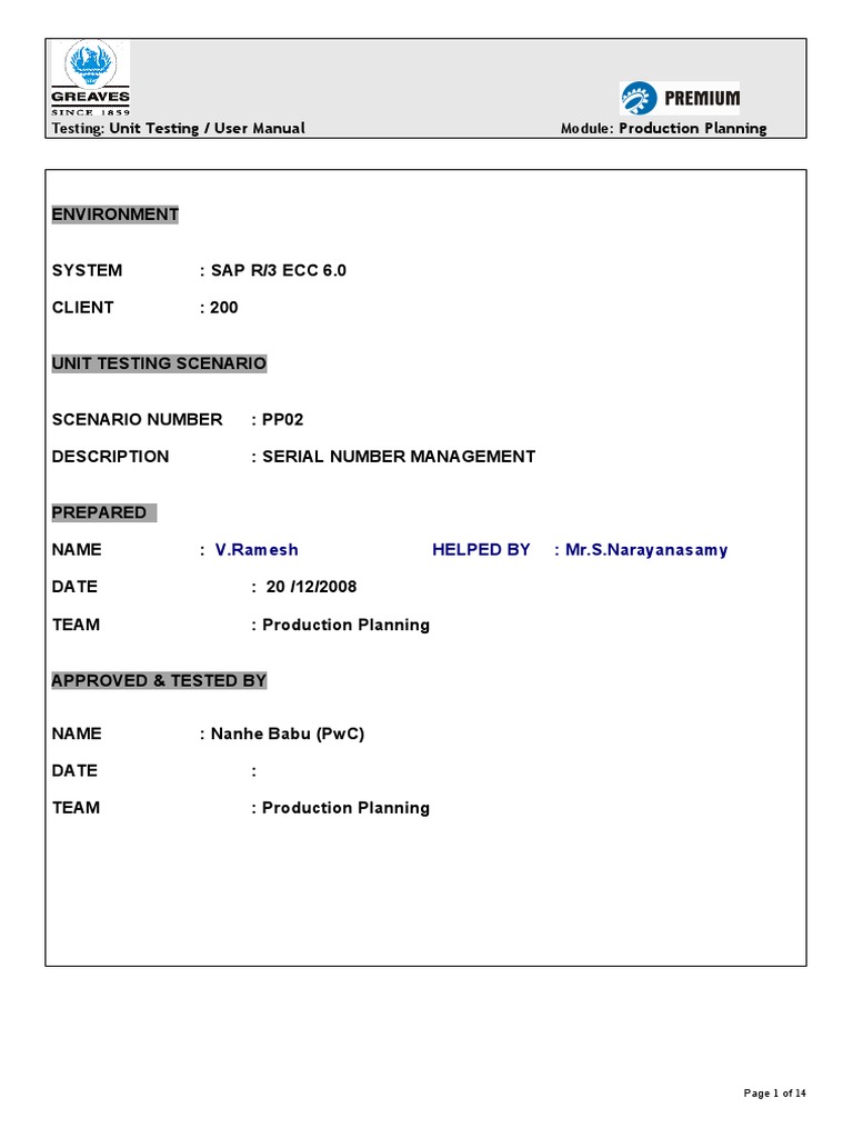 SAP PP Serial Number Management | PDF | Software | Computing