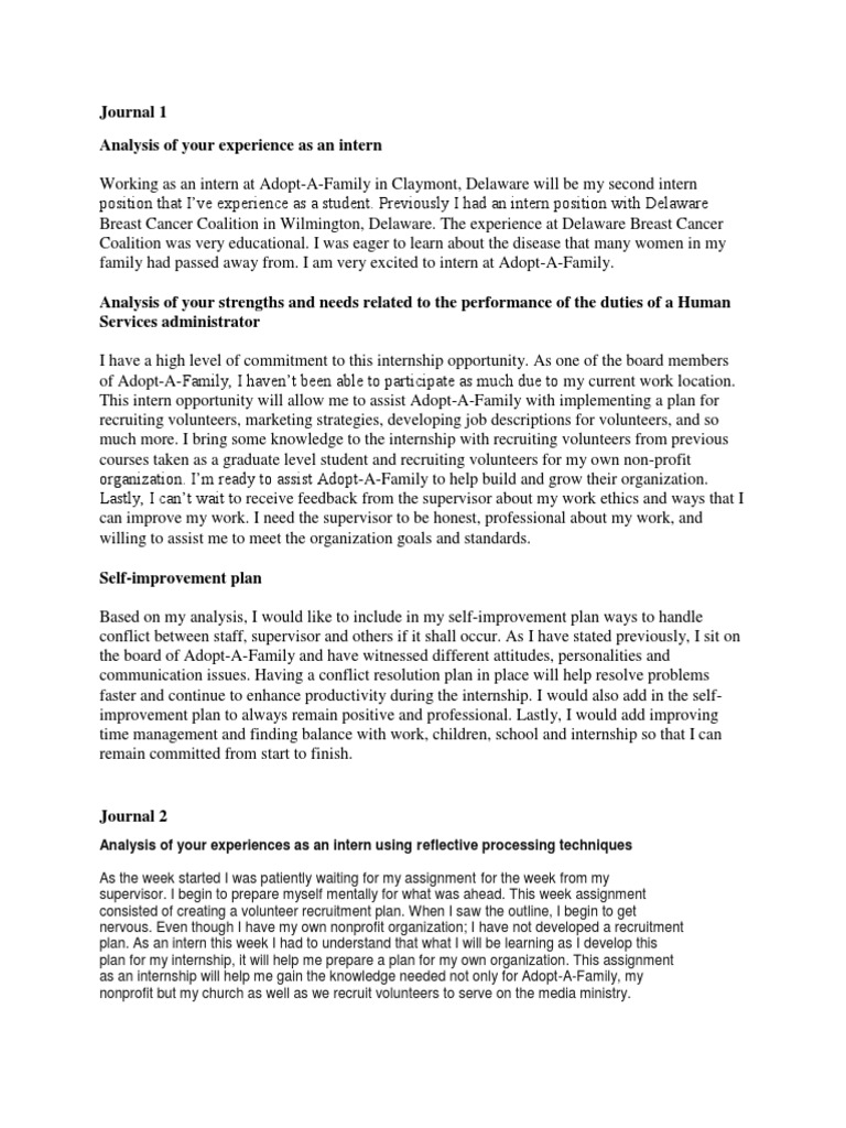Journal 1 Analysis of Your Experience As An Intern | PDF | Internship ...