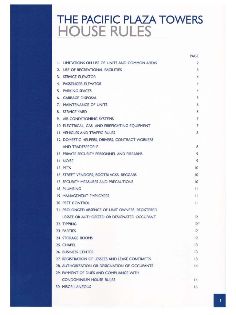 Pacific Plaza Towers House Rules | PDF