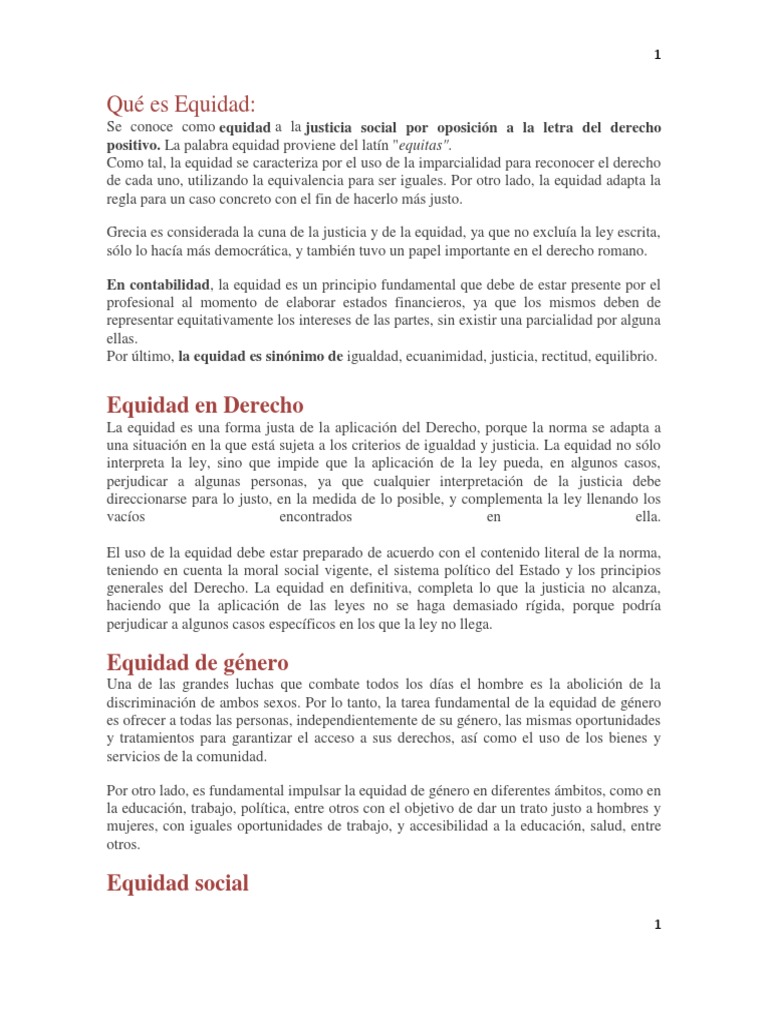 Definición y Conceptos de Equidad | PDF | Igualdad social | Justicia