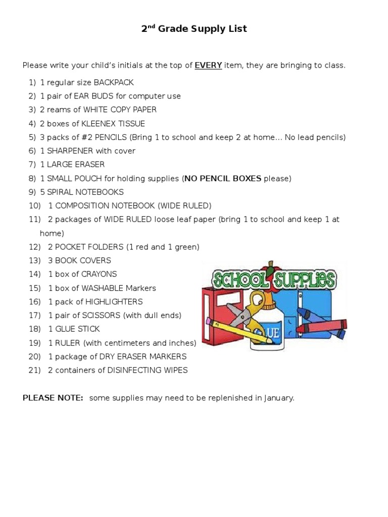2nd Grade Supply List | PDF
