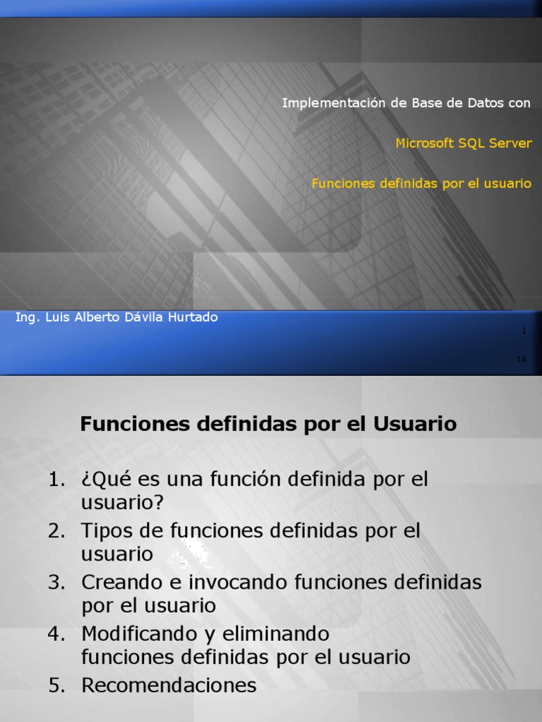 Funciones Definidas Por Usuario | PDF | Servidor SQL de Microsoft | Desarrollo de software