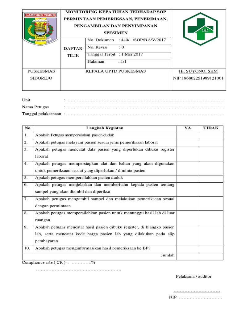 Contoh Daftar Tilik | PDF