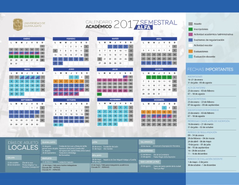 Calendario Academico Semestral 2017 Alfa Ug Ugto Universidad de Guanajuato