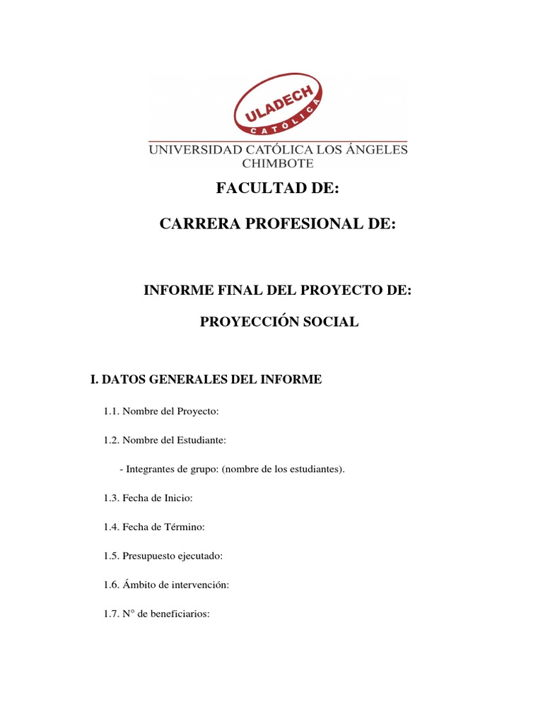 Formato Informe Final Proyecto Proyección Social | PDF