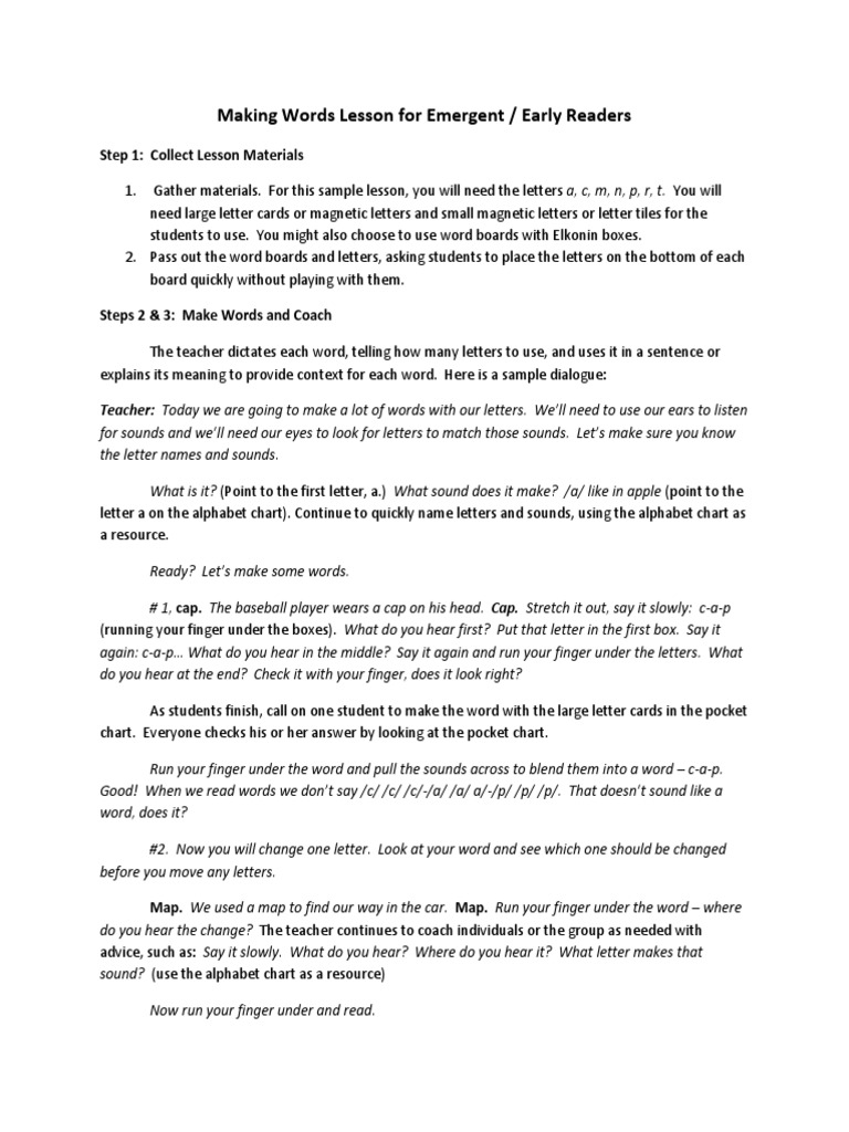 Making Words Lesson For Emergent | PDF | Tap (Valve)