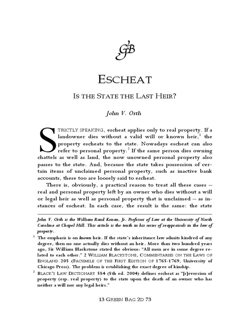 Escheat Is The State The Last Heir PDF | PDF | Civil Law (Legal System ...