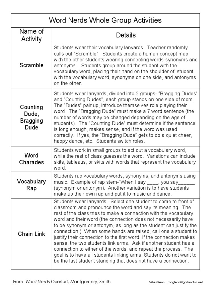 Word Nerds Games | PDF | Vocabulary | Cognition